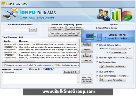 Bulk SMS Software for GSM Mobile Phones send mass messages from pc to mobile